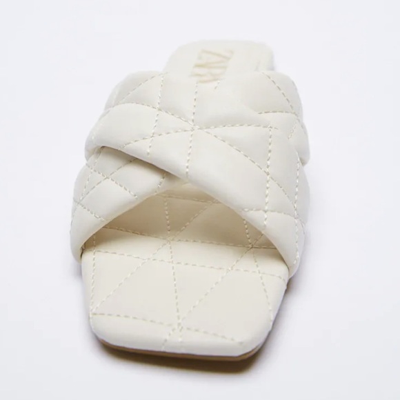 Zara | Shoes | Zara Off White Quilted Flat Slides | Poshmark